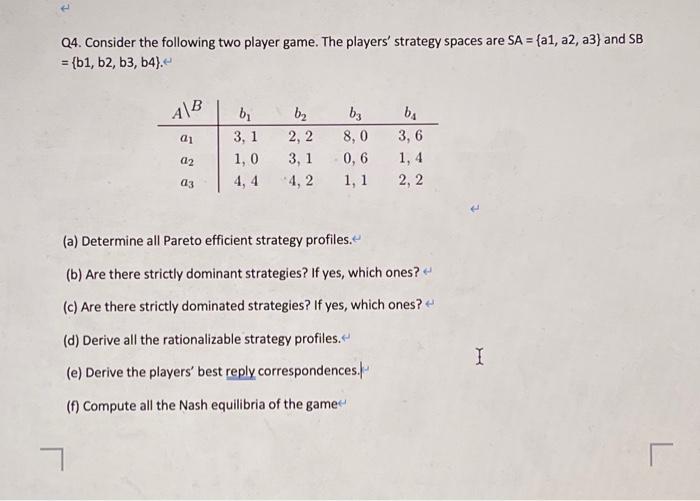 Solved J Q4. Consider the following two player game. The | Chegg.com
