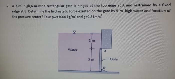 Solved 2. A 3-m-high, 6-m-wide rectangular gate is hinged at | Chegg.com