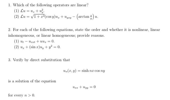 Solved 1. Which of the following operators are linear? (1) | Chegg.com