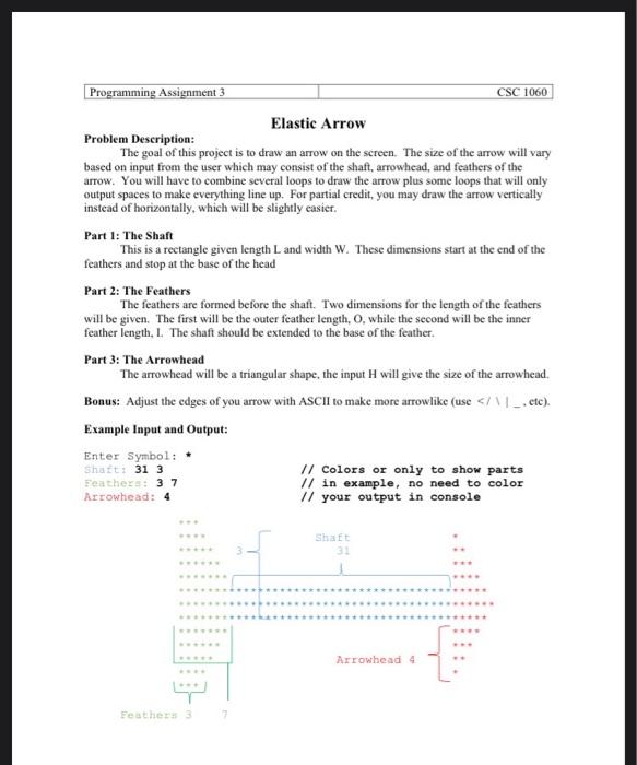 Solved Programming Assignment 3 CSC 1060 Elastic Arrow | Chegg.com