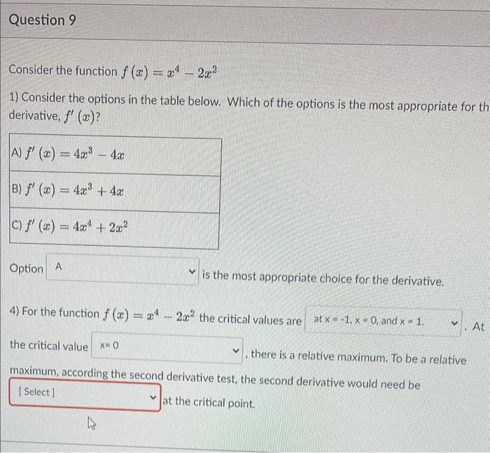Solved Consider the function f(x)=x4−2x2 1) Consider the | Chegg.com