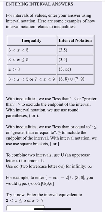 Solved ENTERING INTERVAL ANSWERS For intervals of values, | Chegg.com