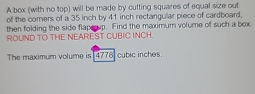 Solved A box (with no top) ﻿will be made by cutting squares | Chegg.com