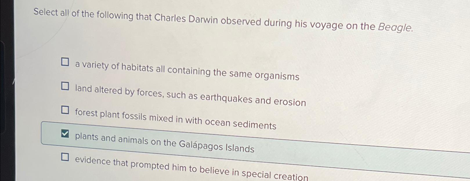 Solved Select all of the following that Charles Darwin | Chegg.com