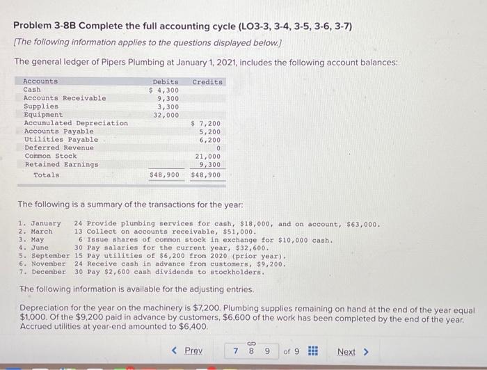 Solved Problem 3-8B Complete the full accounting cycle | Chegg.com