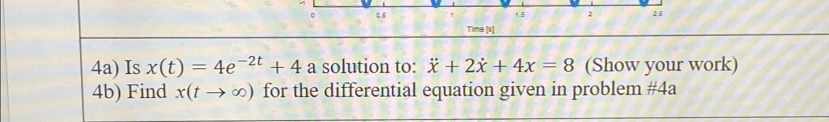 Solved 4a) ﻿Is x(t)=4e-2t+4 ﻿a solution to: | Chegg.com