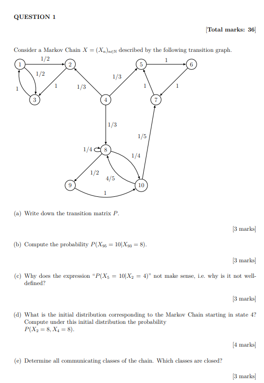 Solved [Total ﻿marks: 36 ]Consider a Markov Chain x=(xn)ninN | Chegg.com