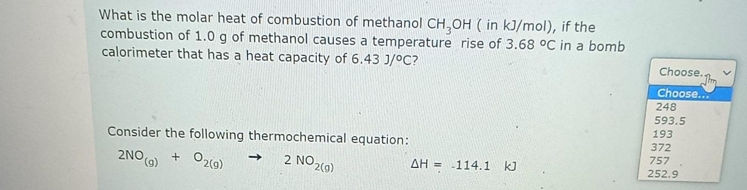 Solved What is the molar heat of combustion of methanol | Chegg.com