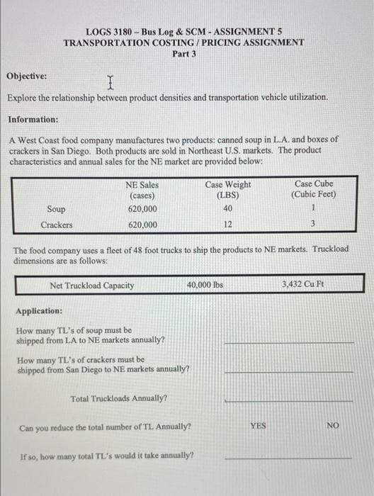 Solved LOGS 3180 - Bus Log & SCM - ASSIGNMENT 5 | Chegg.com