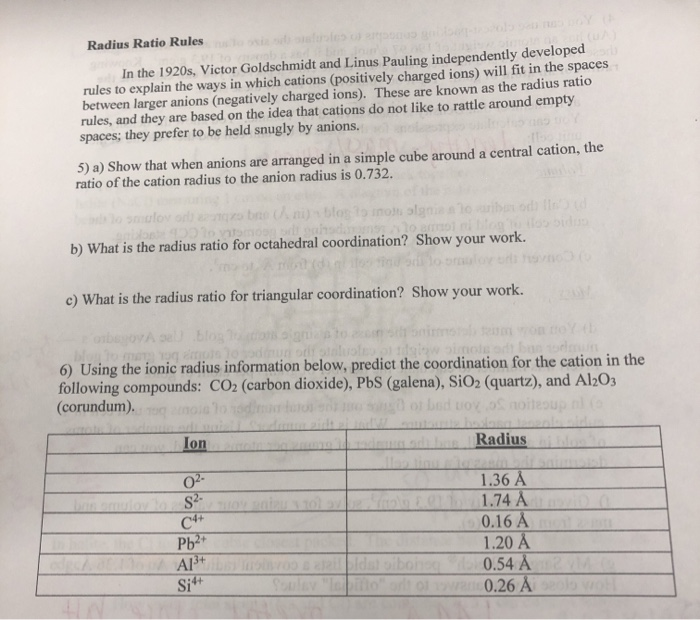 Solved Radius Ratio Rules In the 1920s, Victor Goldschmidt | Chegg.com