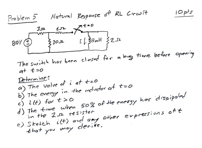 Solved Problem 5 ﻿Natural Response of RL Circuit Questions | Chegg.com