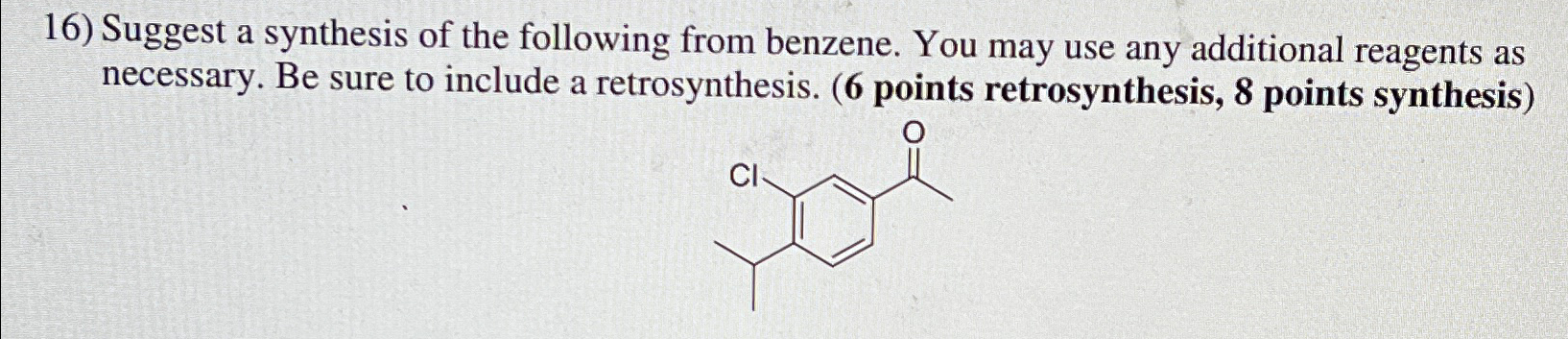Solved Suggest a synthesis of the following from benzene. | Chegg.com