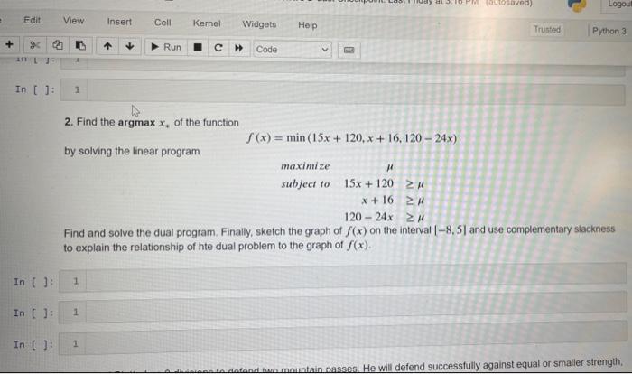 Solved way 5 10 Motoroved) Logout Edit View Insert Cell | Chegg.com