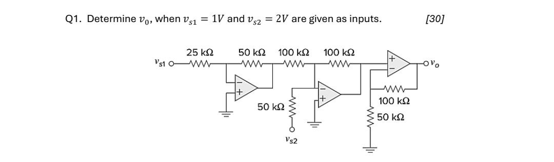 Solved Q1. ﻿Determine v0, ﻿when vs1=1V ﻿and vs2=2V ﻿are | Chegg.com