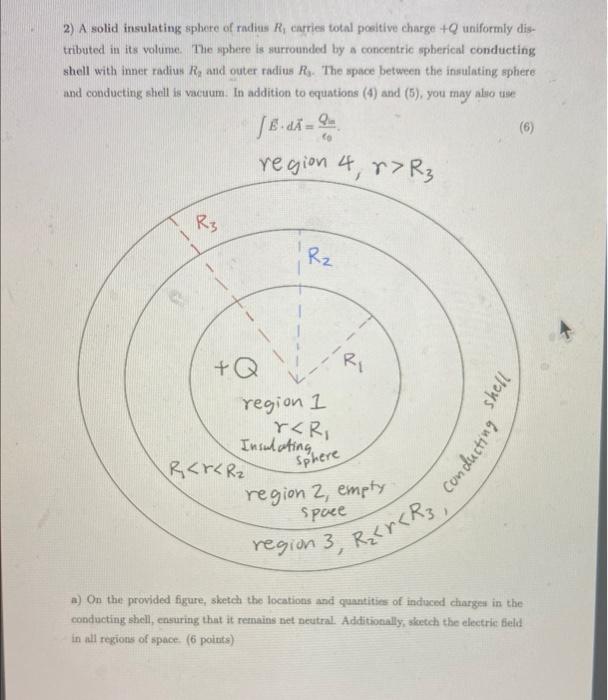Solved 2) A solid insulating sphere of radius R1 carries | Chegg.com