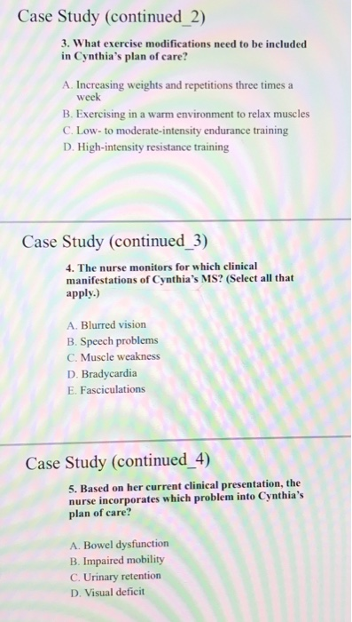 Solved Case Study (continued 2) 3. What exercise | Chegg.com