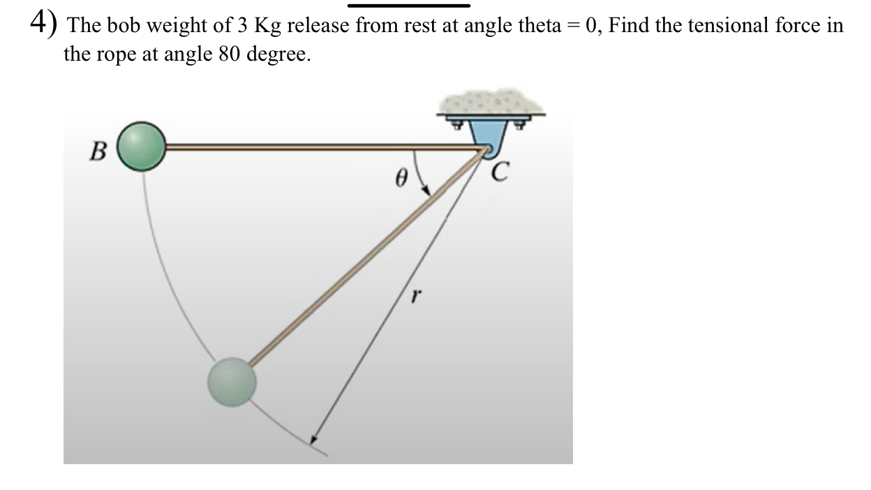 Solved by an EXPERT The bob weight of 3 ﻿Kg release from rest at angle | Chegg.com