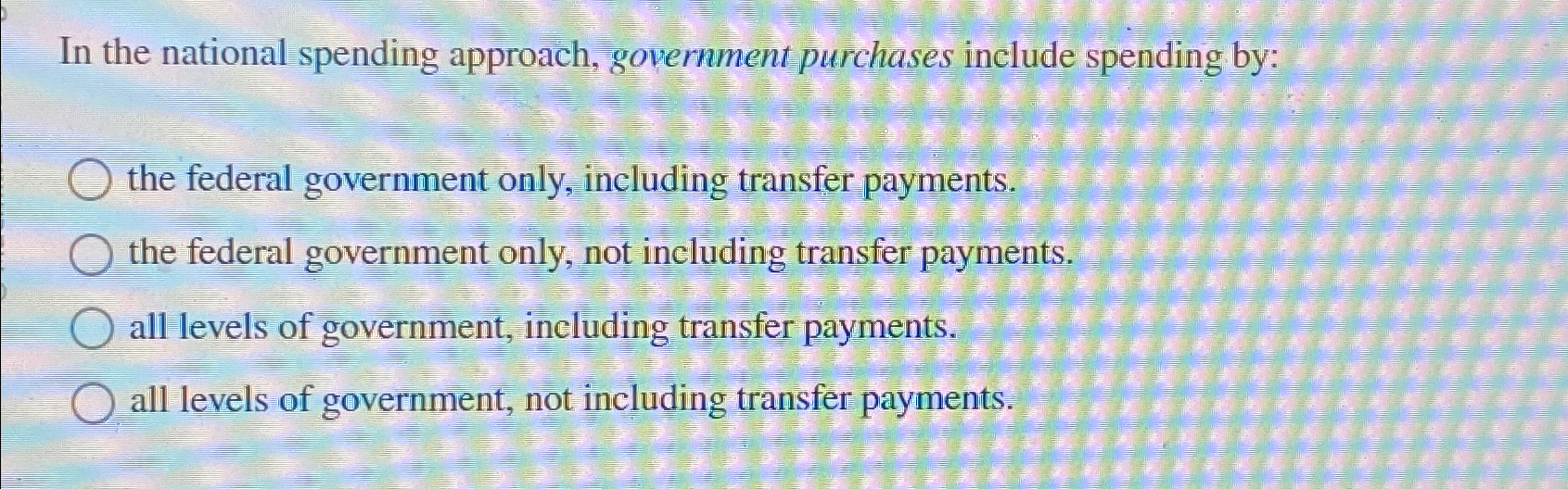 Solved In the national spending approach, government | Chegg.com