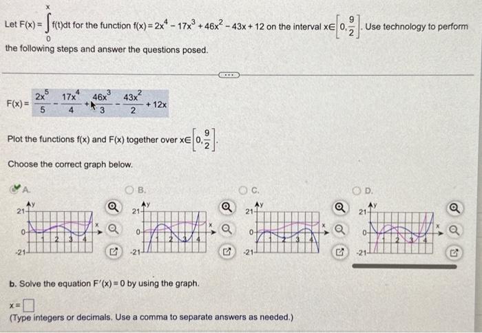Solved Let F(x)=∫0xf(t)dt for the function | Chegg.com