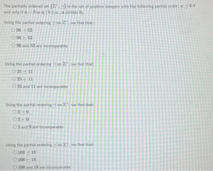 Solved The partially ordered set (Z+,⪯) is the set of | Chegg.com