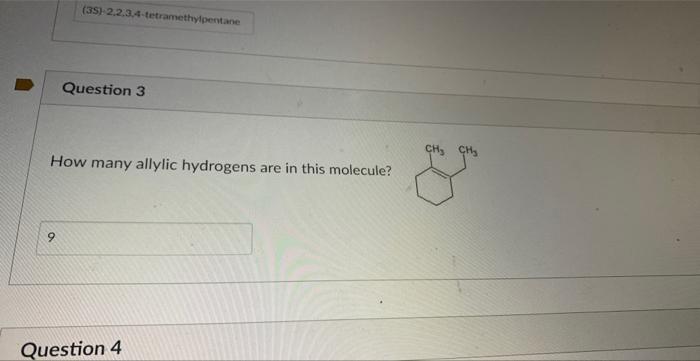 Solved How many allylic hydrogens are in this molecule? | Chegg.com