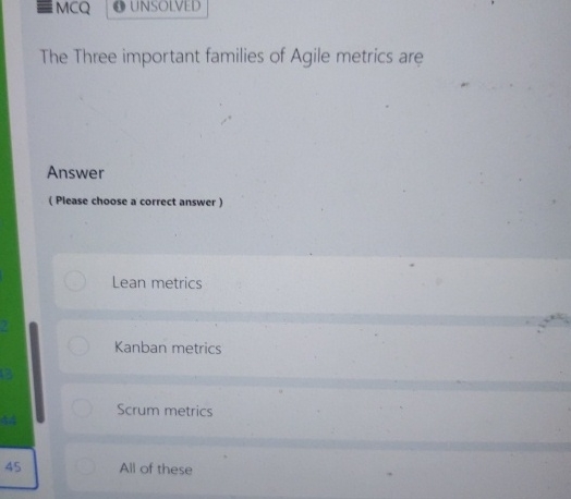 Solved The Three important families of Agile metrics | Chegg.com