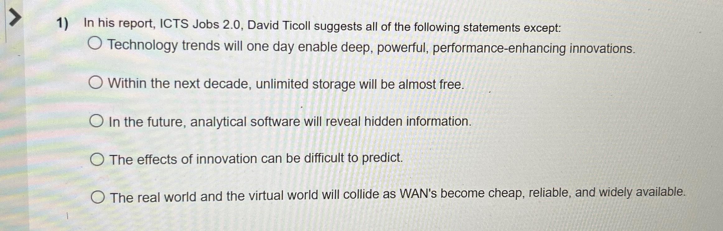 Solved In his report, ICTS Jobs 2.0, ﻿David Ticoll suggests | Chegg.com
