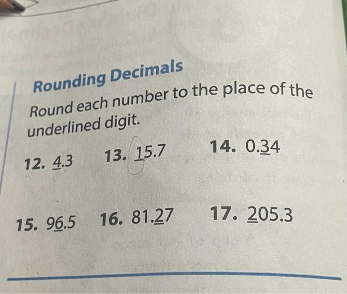 Solved Rounding Decimals Round each number to the place of | Chegg.com