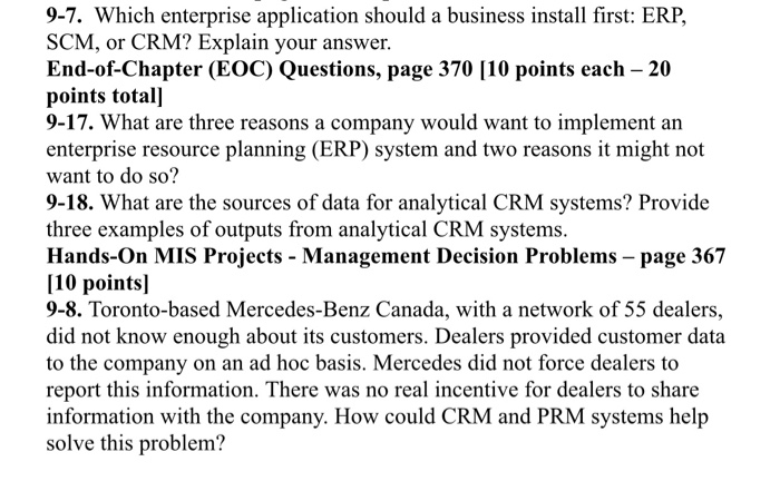 Solved 9-7. Which enterprise application should a business | Chegg.com