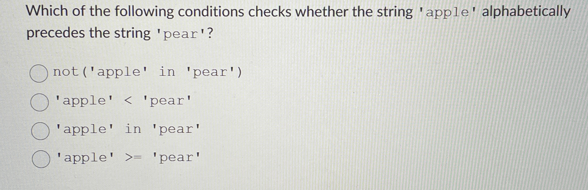 Solved Which of the following conditions checks whether the | Chegg.com