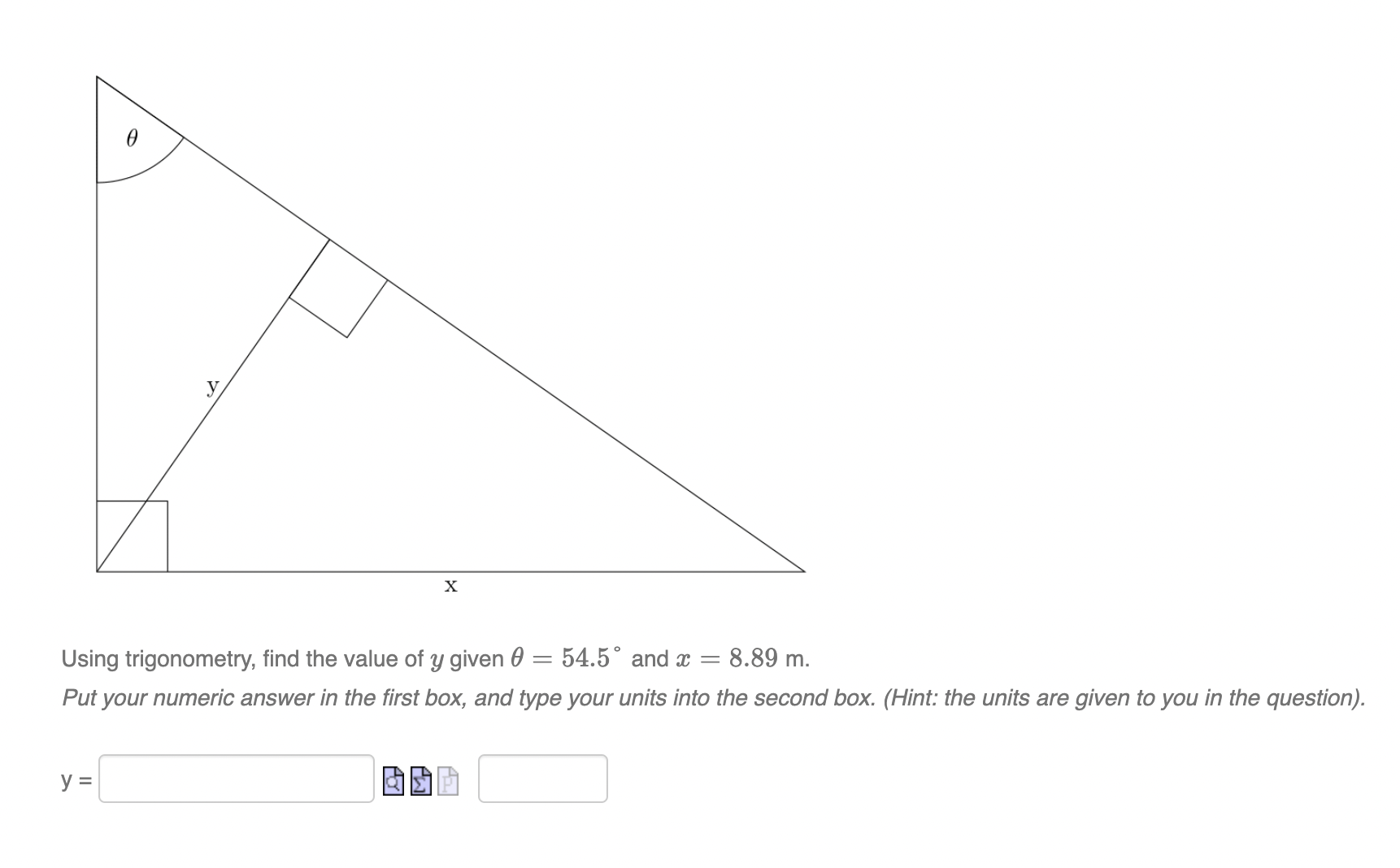 Solved Using trigonometry, find the value of y ﻿given | Chegg.com
