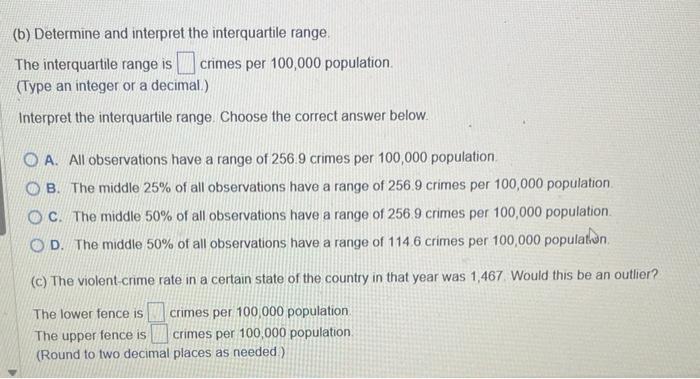 Solved (b) Determine and interpret the interquartile range. | Chegg.com