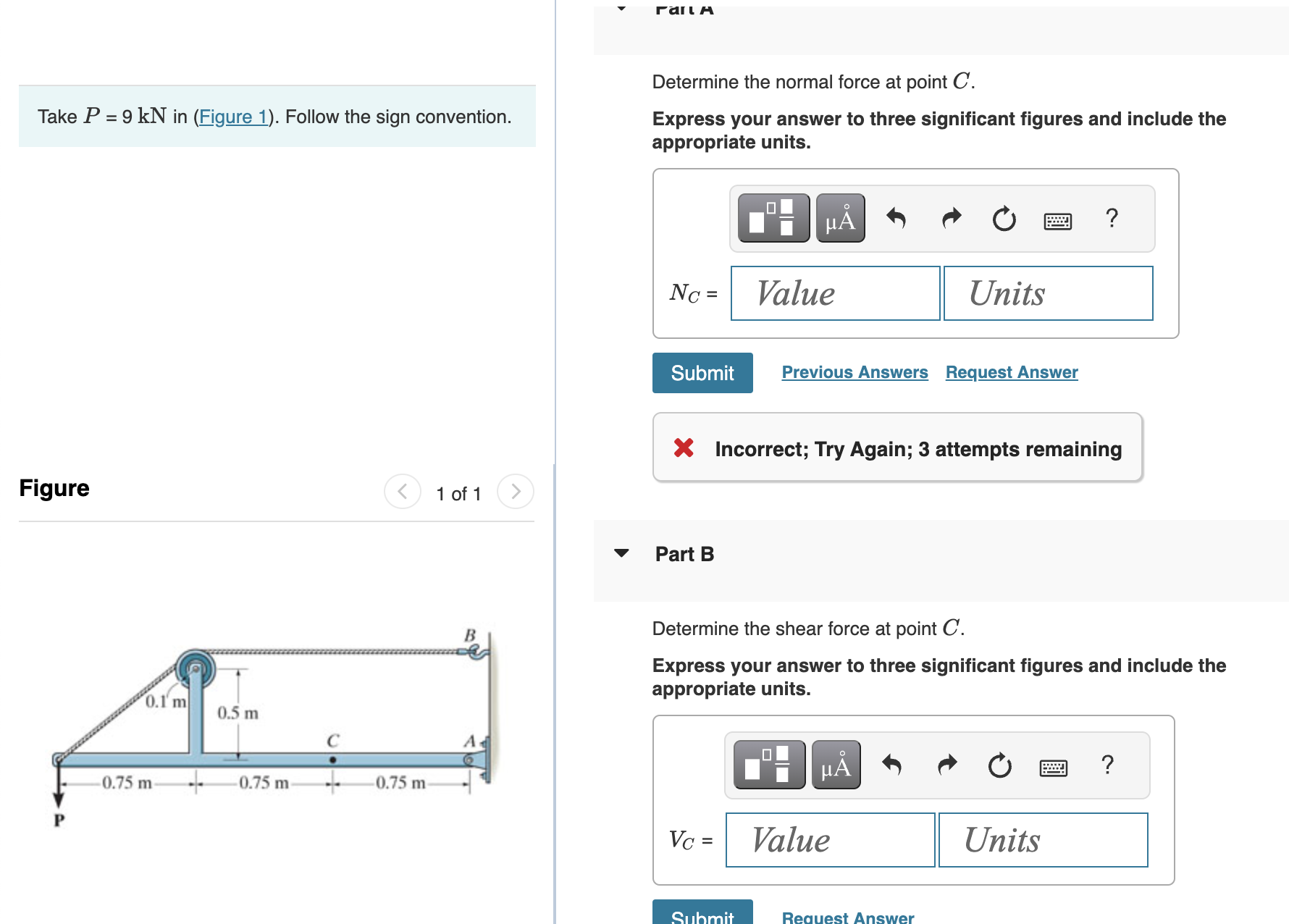 Solved Take P=9kN ﻿in (Figure 1). ﻿Follow the sign | Chegg.com