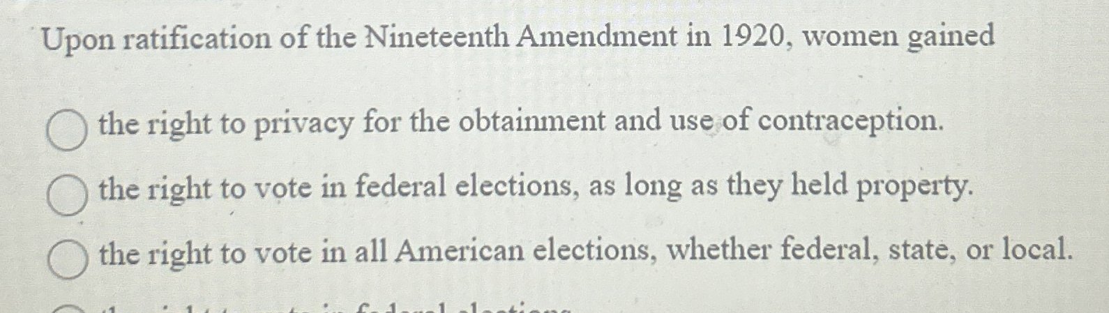 Solved Upon ratification of the Nineteenth Amendment in | Chegg.com