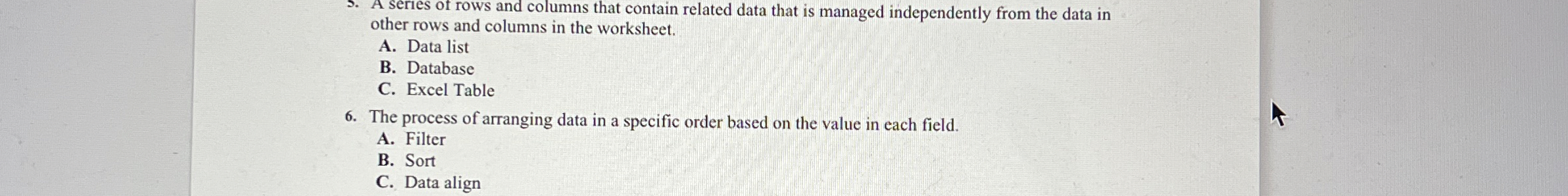 Solved A series of rows and columns that contain related | Chegg.com