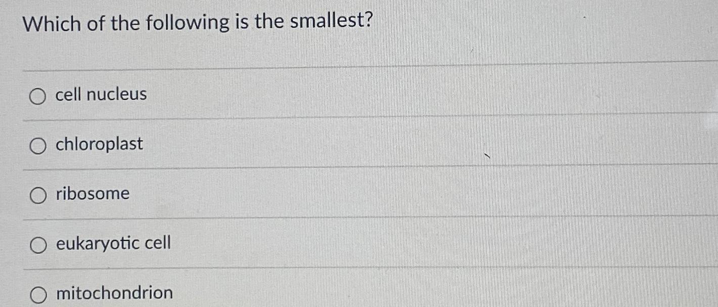 Solved Which of the following is the smallest?cell | Chegg.com