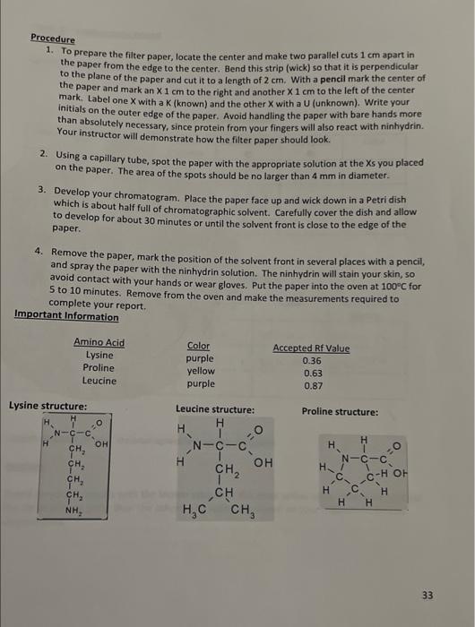 Solved Paper Chromatography of Amino Acids Facts to Know The | Chegg.com