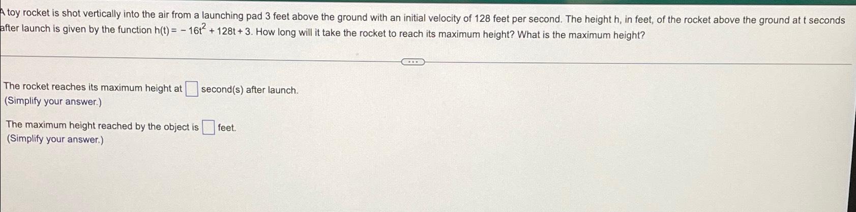 Solved A toy rocket is shot vertically into the air from a | Chegg.com