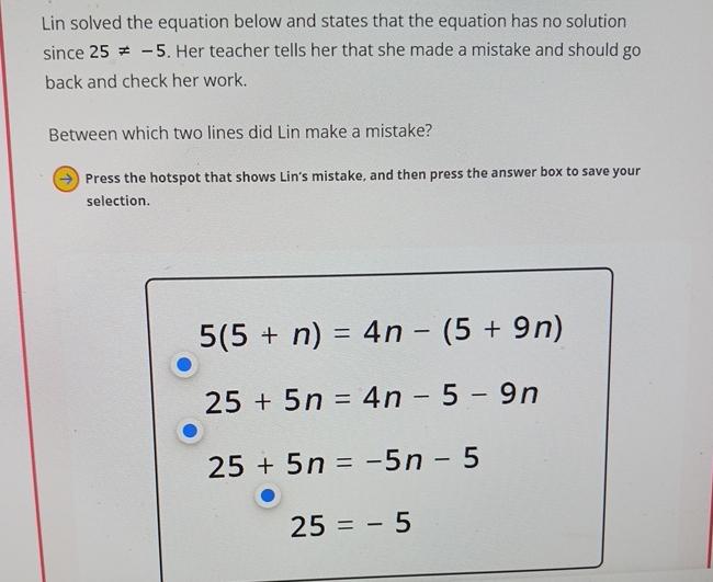 Solved Lin solved the equation below and states that the | Chegg.com
