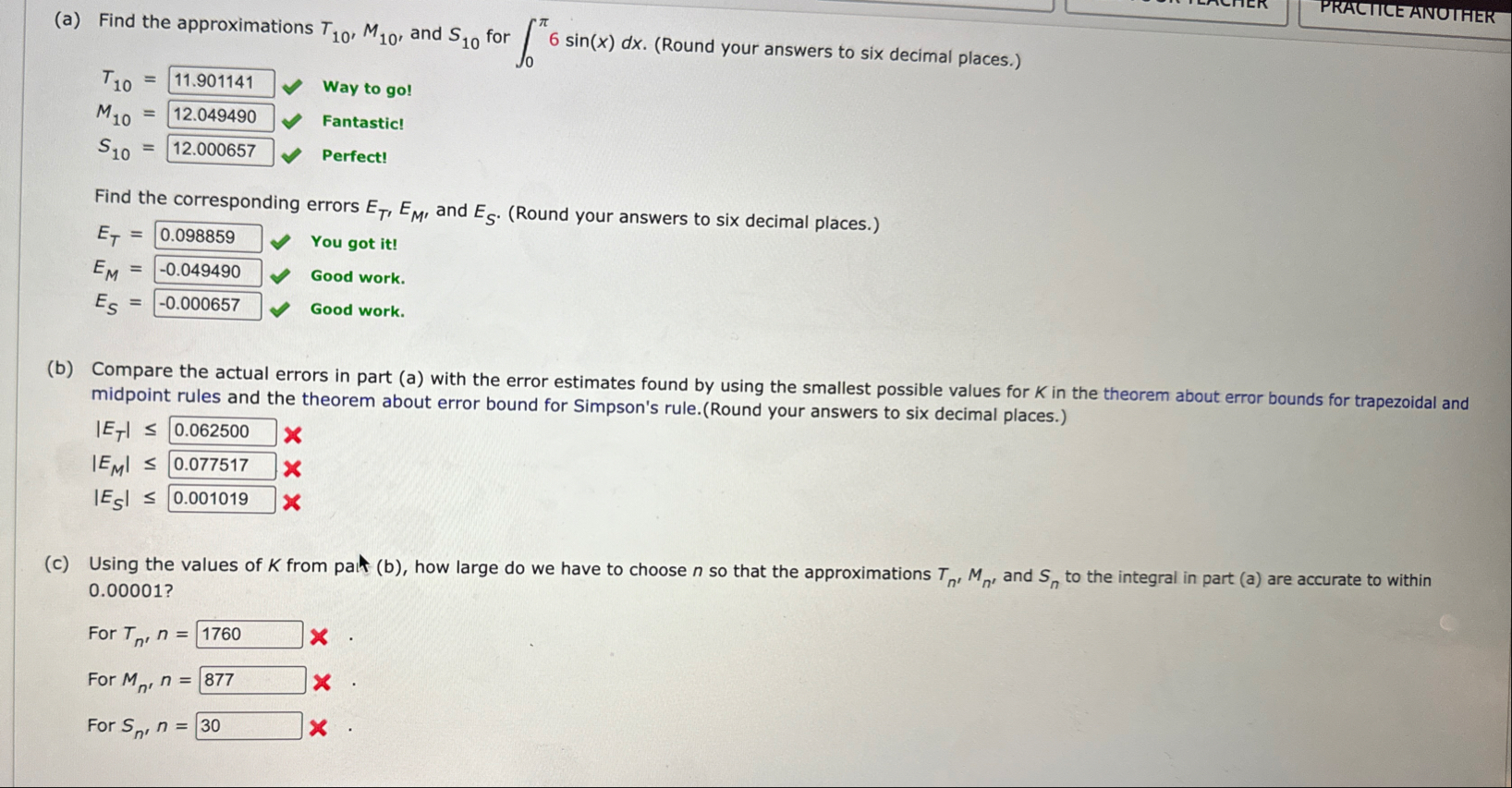 (a) ﻿Find the approximations T10,M10, ﻿and S10 ﻿for | Chegg.com