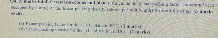 Solved Q4. (5 marks total) Crystal directions and planes. | Chegg.com