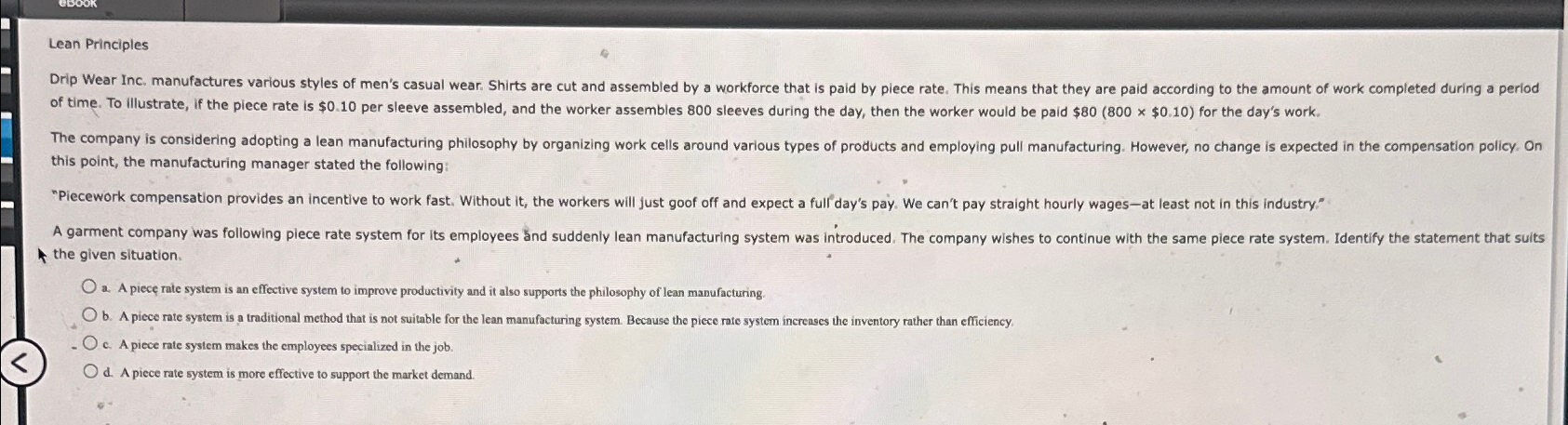 Solved Lean Principles of time. To illustrate, If the piece | Chegg.com