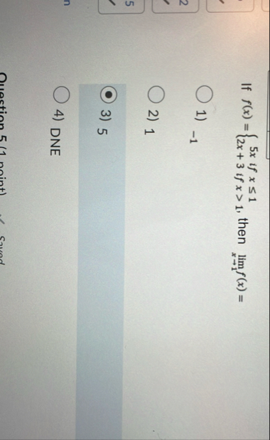 Solved If f(x)={5x if x≤12x 3 if x>1, ﻿then | Chegg.com