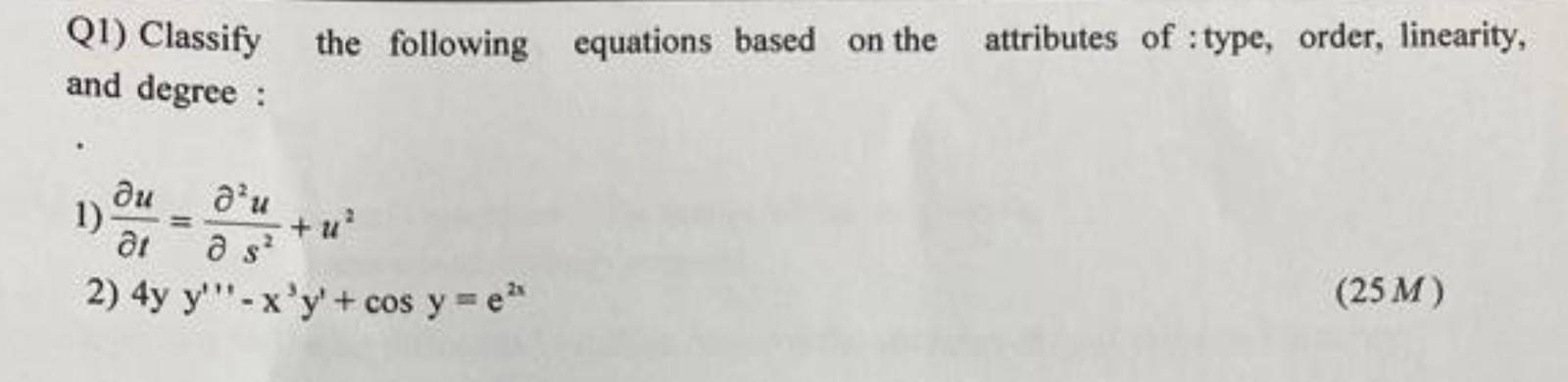Solved Q1) Classify the following equations based on the | Chegg.com