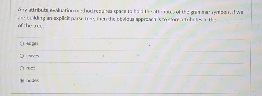 Solved Any attribute evaluation method requires space to | Chegg.com