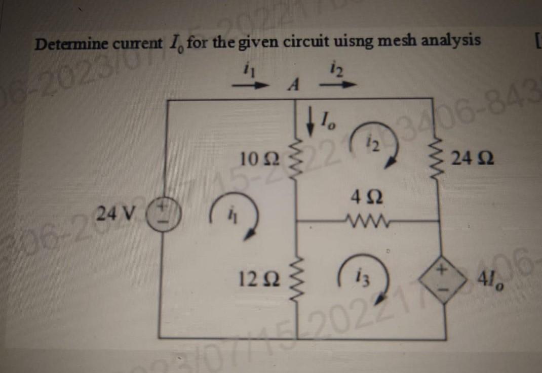 Solved Determine current I0 for the given circuit uisng mesh | Chegg.com