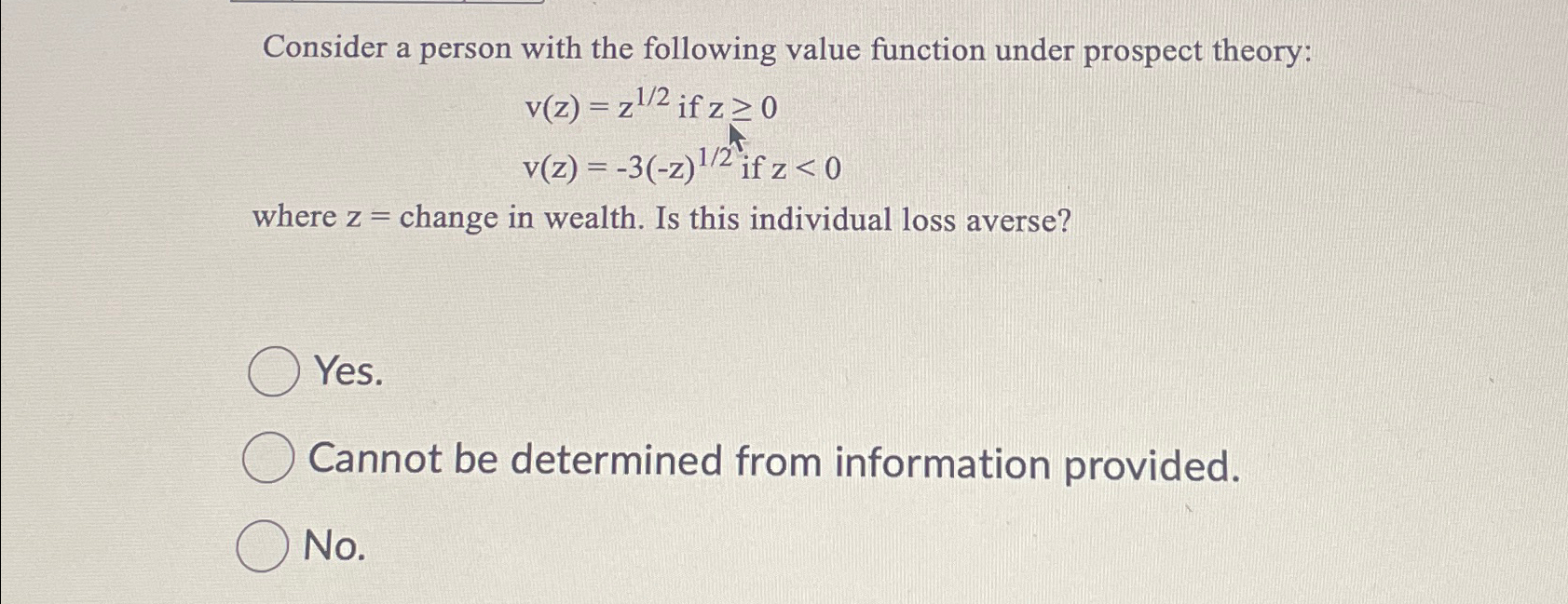 Solved Consider a person with the following value function | Chegg.com