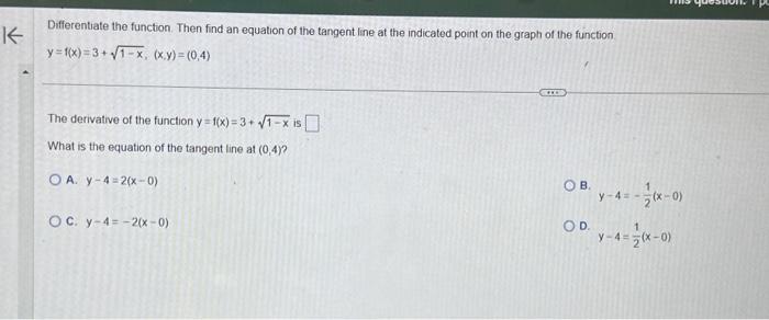 Solved Differentiate the function. Then find an equation of | Chegg.com