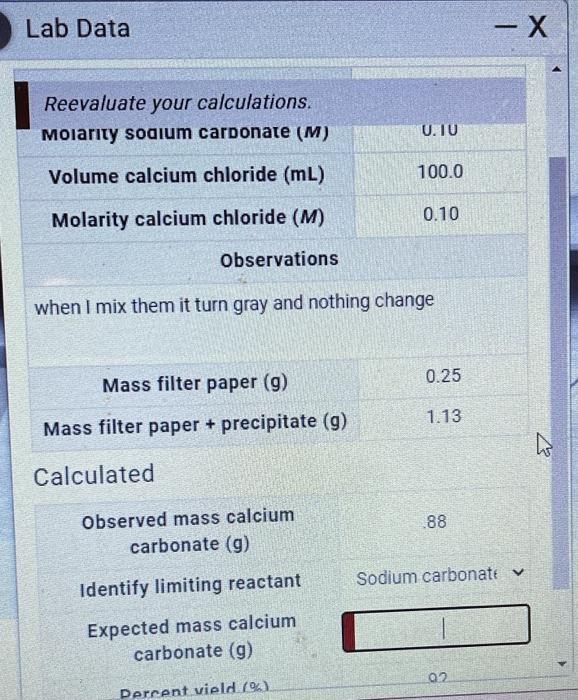 Lab Data - X Reevaluate your calculations. Moiarity | Chegg.com