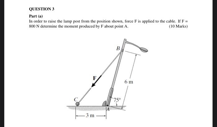 Solved QUESTION 3 Part (a) In order to raise the lamp post | Chegg.com